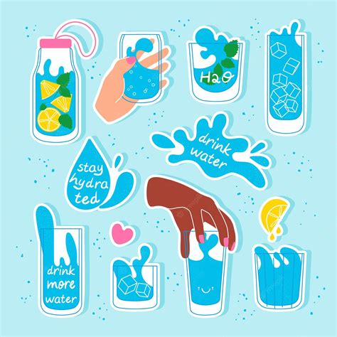 Premium Vector Drink More Water Stickers Set Vector Illustration
