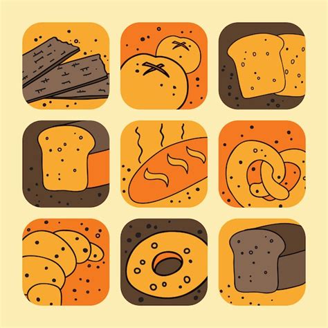 Conjunto De Iconos De Pan Vector Premium