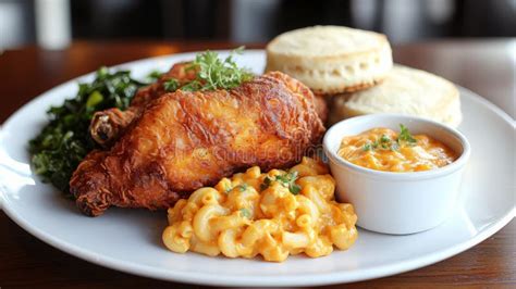 Crispy Fried Chicken Biscuits Mac And Cheese Stock Image Image Of