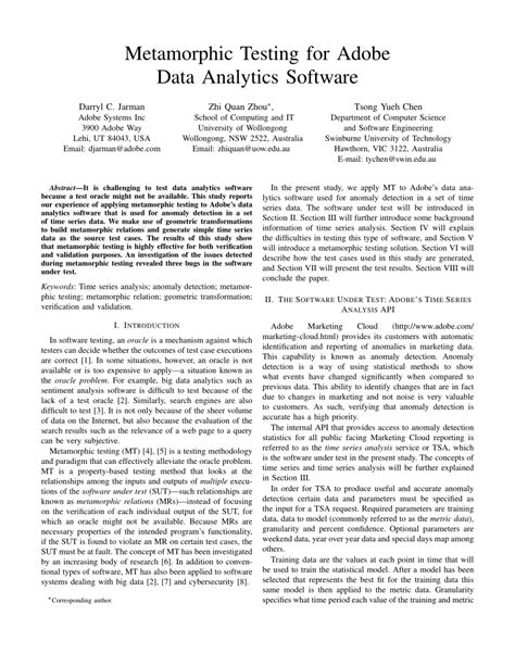 Pdf Metamorphic Testing For Adobe Data Analytics Software