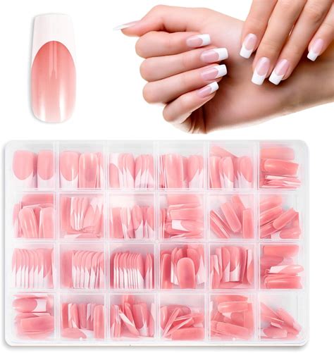 Zhousiart French Tip Press On Nails Short Square Fake Nails