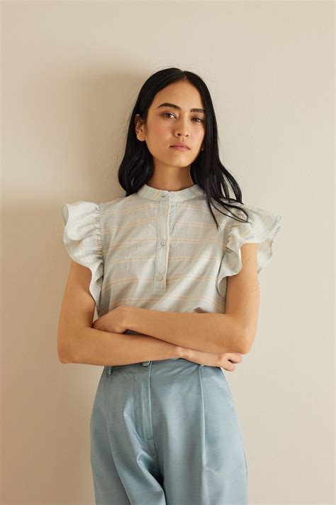 Ruffled Short Sleeved Top Womens Clothing Online Made In Italy