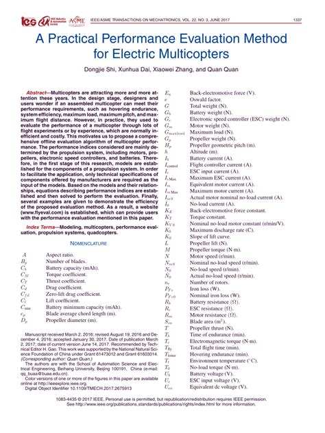 PDF A Practical Performance Evaluation Method For Electric Multicopters