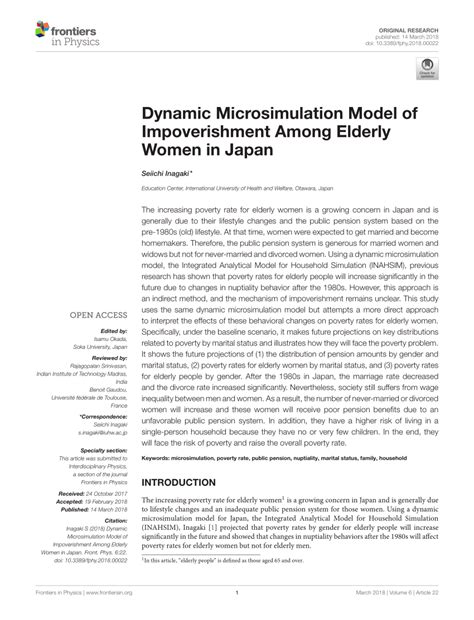 Pdf Dynamic Microsimulation Model Of Impoverishment Among Elderly Women In Japan