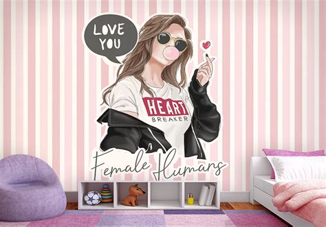 قیمت و خرید پوستر دیواری اتاق نوجوان طرح دختر جوان با تیپ اسپرت و زمینه صورتی Ba 4893 چاپ دی