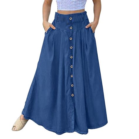 Zhizaihu Women Plus Size Jean Skirts Denim High Waist A Line Skirts
