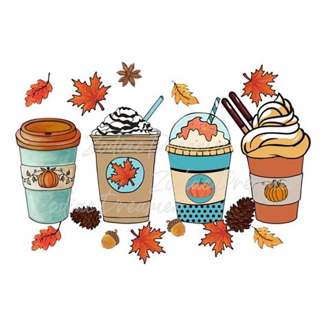 Fall Coffee Png Pumpkin Spice Latte Iced Warm Autumn Orange Etsy