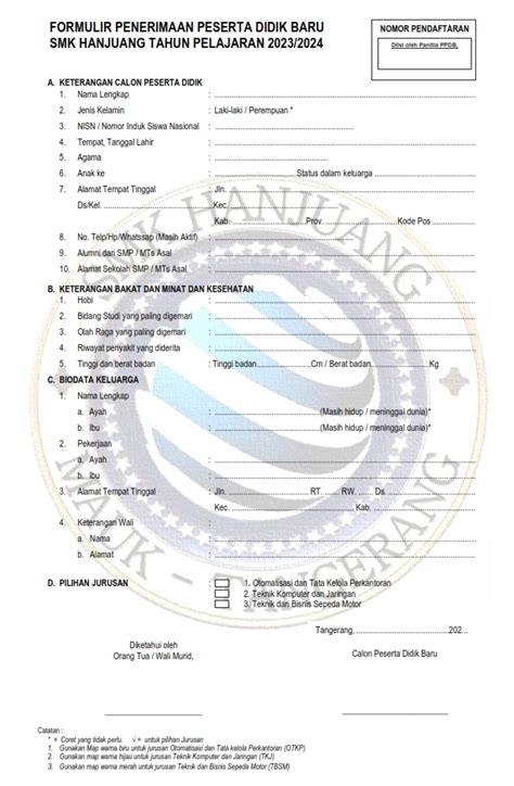 Formulir Ppdb Smk Hanjuang Tp 2023 2024 Yayasan Raudlatus Salam Mauk