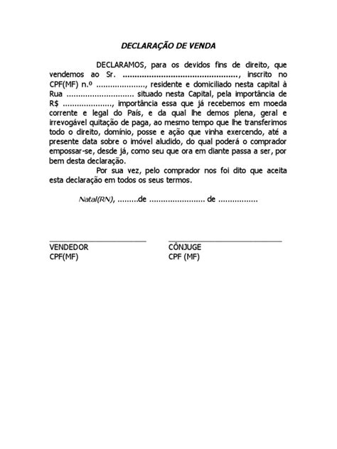 Declaracao De Venda Pdf