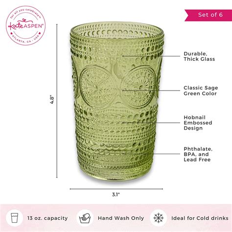13 Oz Hobnail Beaded Floral Green Drinking Glasses Set Of 6 Mwf