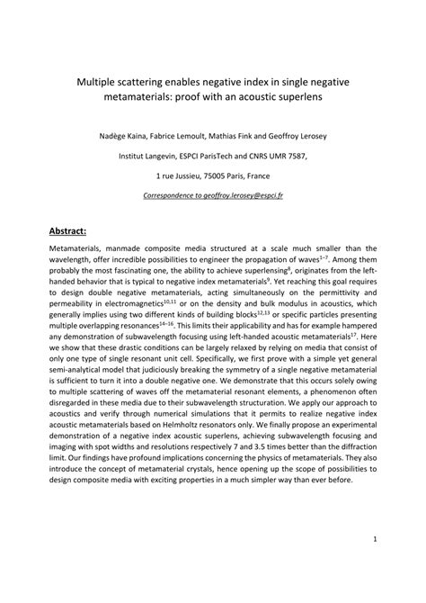 Pdf Negative Refractive Index And Acoustic Superlens From Multiple