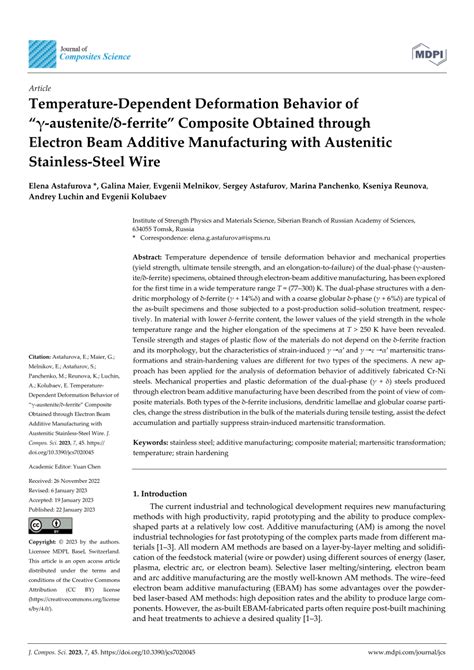 Pdf Temperature Dependent Deformation Behavior Of “γ Austenite δ Ferrite” Composite Obtained