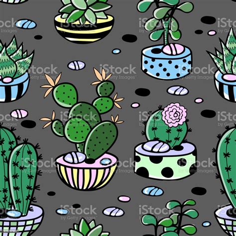선인장 Succulent과 냄비 완벽 한 패턴의 만화 세트 가정 생활에 대한 스톡 벡터 아트 및 기타 이미지 가정 생활