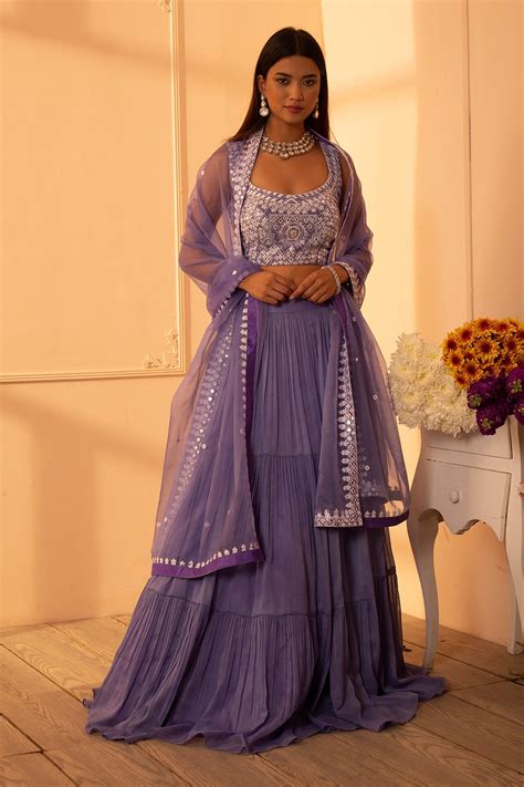 Buy Glittire By Sakshi Verma Purple Blouse Vanda Orchid Lehenga Set