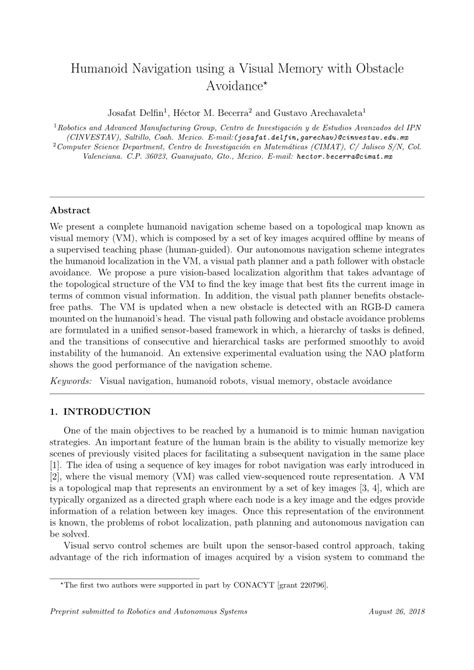 Pdf Humanoid Navigation Using A Visual Memory With Obstacle Avoidance