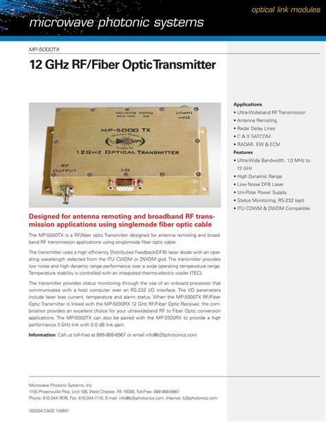 Pdf Optical Link Modules Microwave Photonic Systems 12 Ghz Rf Fiber