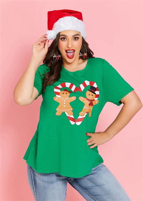 Shop Plus Size Cotton Christmas Lady T Shirt In Green Taking Shape Nz