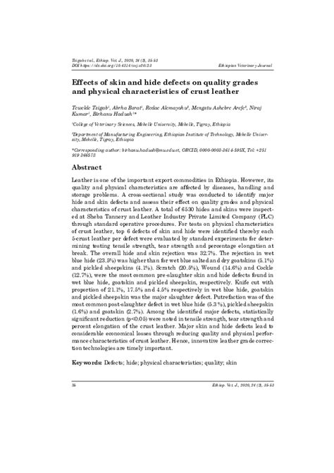 Pdf Effects Of Skin And Hide Defects On Quality Grades And Physical