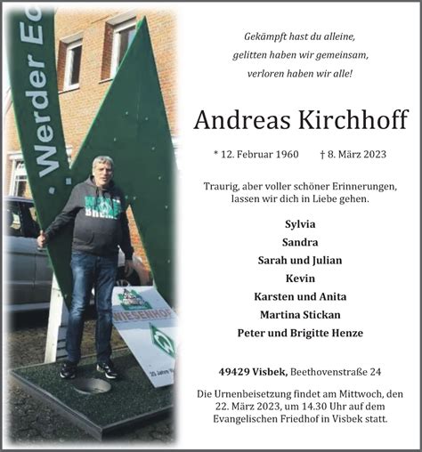 Traueranzeigen Von Andreas Kirchhoff Om Trauer De