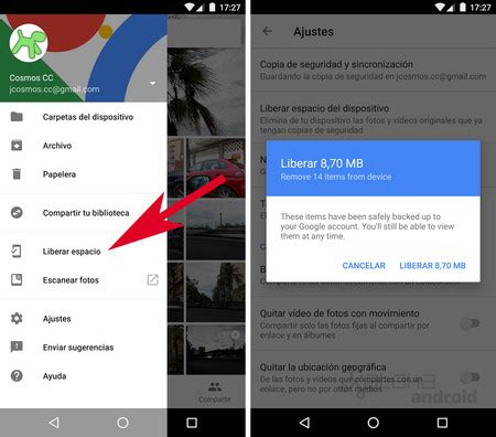 Cómo liberar espacio con Google Fotos para Android