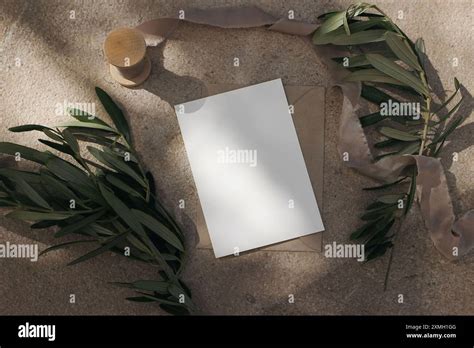 Summer Wedding Stationery Mock Up Scene Blank Vertical Greeting Card