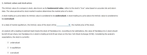 Solved Intrinsic Values And Stock Prices The Intrinsic Chegg