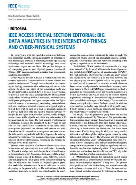 Ieee Access Special Section Editorial Big Data Analytics In The Internet Of Things And Cyber