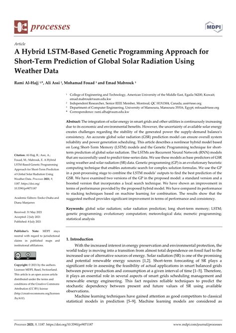 Pdf A Hybrid Lstm Based Genetic Programming Approach For Short Term Prediction Of Global Solar