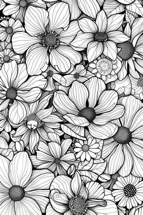 Digital Flowers Coloring Pages 12 Different Types Black And White