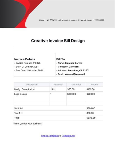 Free Creative Invoice Bill Design Template To Edit Online