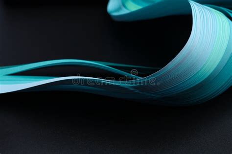Green Color Strip Wave Paper Abstract Texture Black Background Stock