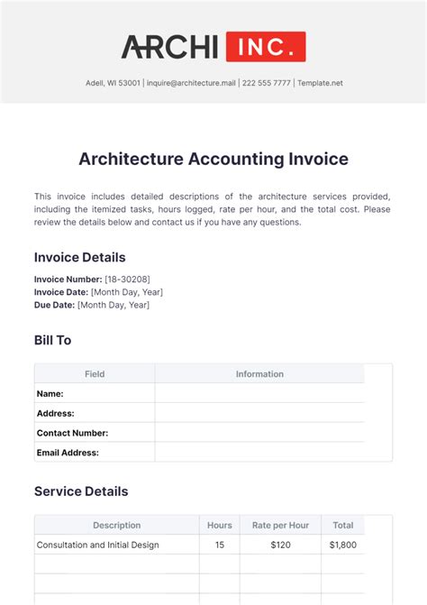 Free Architecture Accounting Invoice Template To Edit Online
