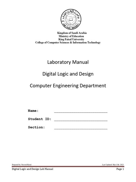 Digital Logic Lab Guide Pdf Logic Gate Digital Electronics