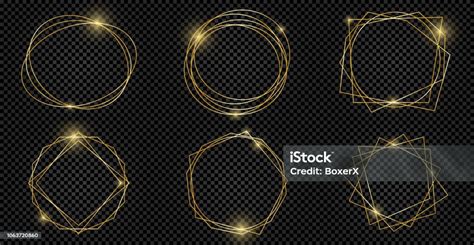 빈티지 골드 형상 프레임을 빛나는 고립된에 투명 한 배경을 팩 초대장 카드 판매 사진 등 장식 럭셔리 선 테두리입니다 벡터 일러스트 레이 션 0명에 대한 스톡 벡터 아트 및
