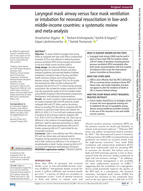 Pdf Laryngeal Mask Airway Versus Face Mask Ventilation Or Intubation
