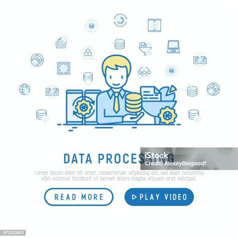 資料處理理念 Smm 經理分析收集資料細線圖示 過濾 深入學習 移動同步 使用 跟蹤 雲資料庫向量插圖 網頁範本向量圖形及更多下載圖片