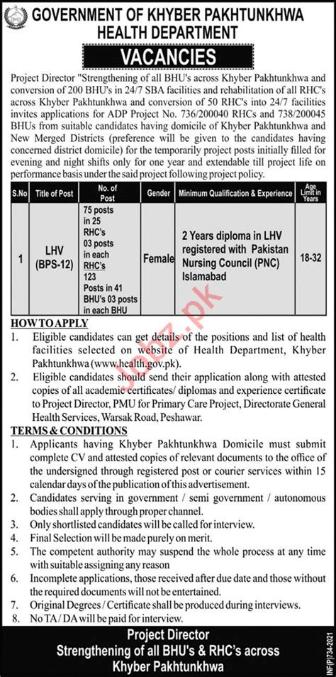 Health Department Kpk Jobs 2021 For Lhv 2024 Job Advertisement Pakistan
