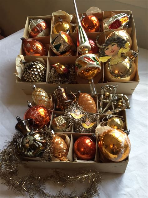 Lovely Antique Christmas Glass Ornaments In Gold And Bronze From My