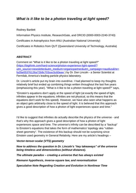 Pdf What Is It Like To Be A Photon Traveling At Light Speed