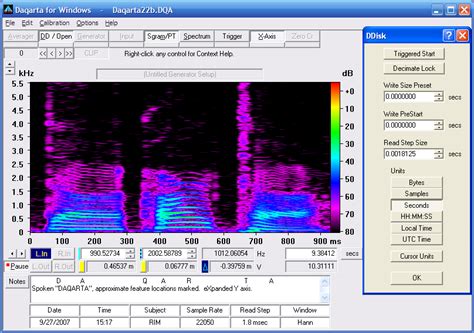 Daqarta Sound Card Spectrogram Voiceprint Screen Images
