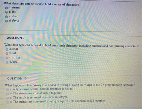 Solved What Data Type Can Be Used To Hold A Series Of