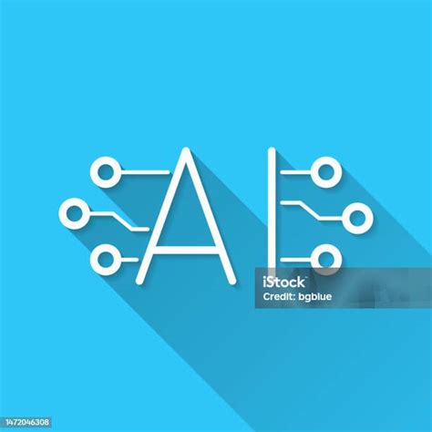 인공 지능 Ai 및 회로 기판 파란색 배경에 아이콘 긴 그림자가 있는 평면 디자인 3차원 형태에 대한 스톡 벡터 아트 및 기타