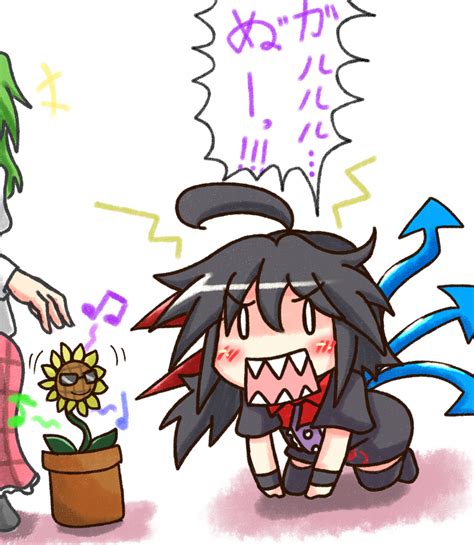 Safebooru Ahoge All Fours Angry Asymmetrical Wings Black Hair Black