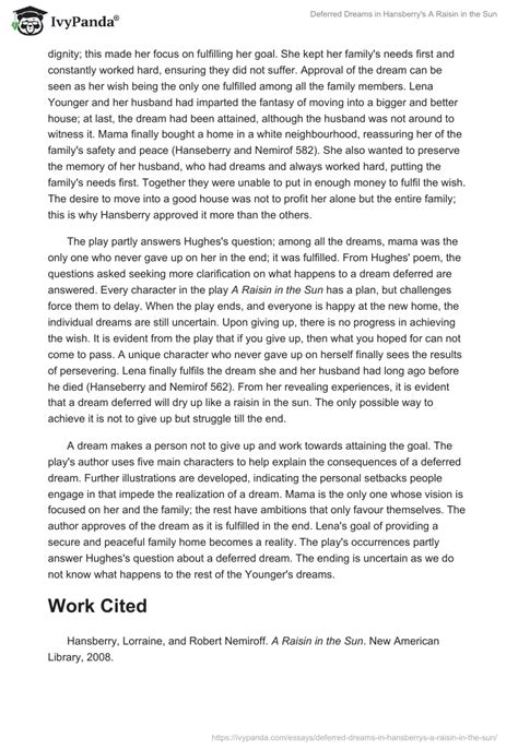Deferred Dreams In Hansberrys A Raisin In The Sun 880 Words Essay