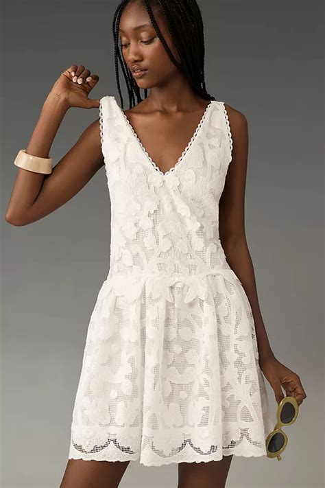 By Anthropologie Sleeveless V Neck Lace Swing Mini Dress Anthropologie