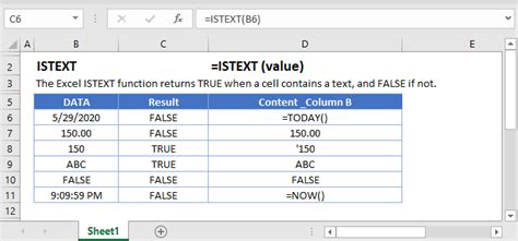 Excel Istext Function Test If Cell Is Text