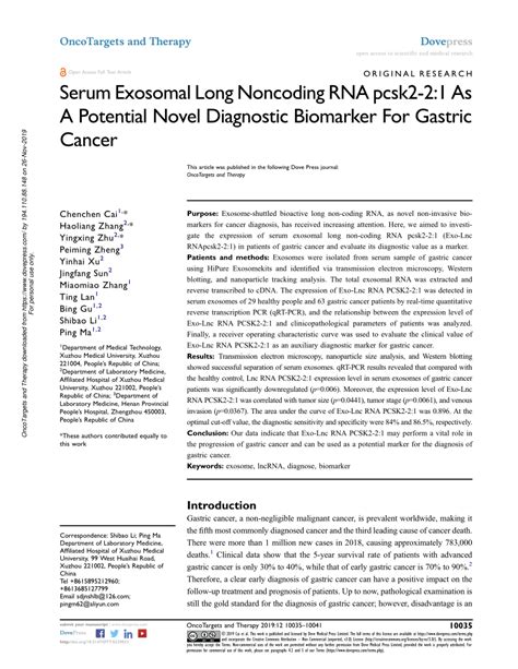 [pdf] Serum Exosomal Long Noncoding Rna Pcsk2 2 1 As A Potential Novel