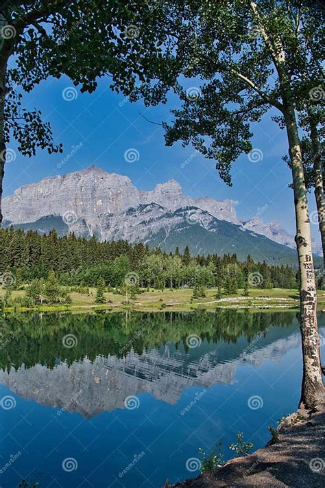 View Of The Three Sisters From Quarry Lake Park Canmore Alberta Canada
