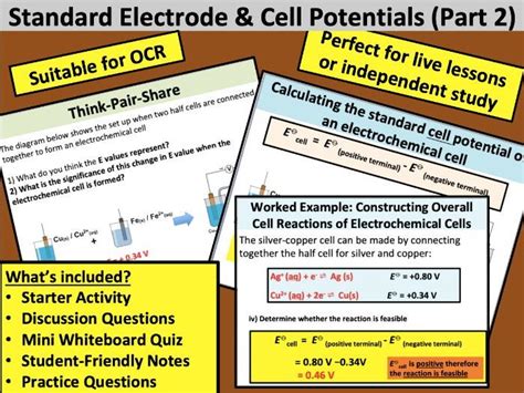 Standard Electrode And Cell Potentials Part 1 Teaching Resources