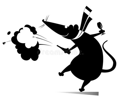 Cartoon Rat Or Mouse Bottle And Champagne Splashes Isolated